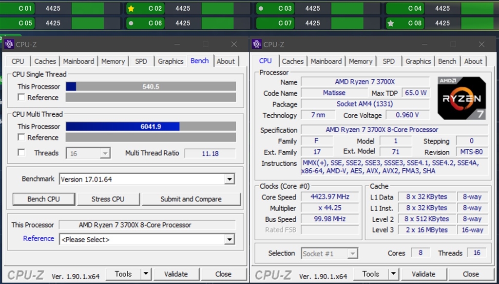 価格.com - 『CPU-Z @4.425GHz』AMD Ryzen 7 3700X BOX シルバーフライさん のクチコミ掲示板投稿画像 ...
