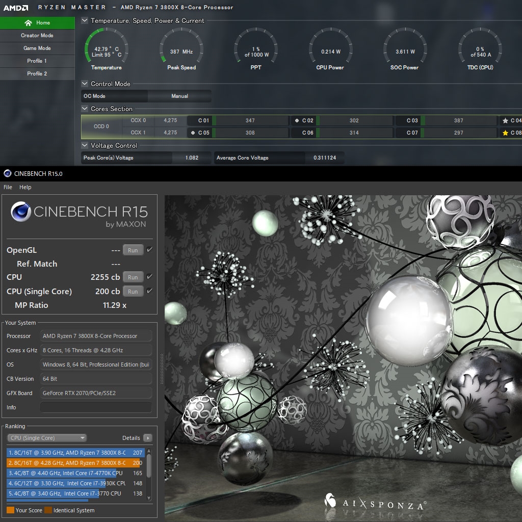 価格.com - 『CINEBENCH R15 3800X DDR4-3600CL18 1.70 4.275GHz 1.25V Single ...