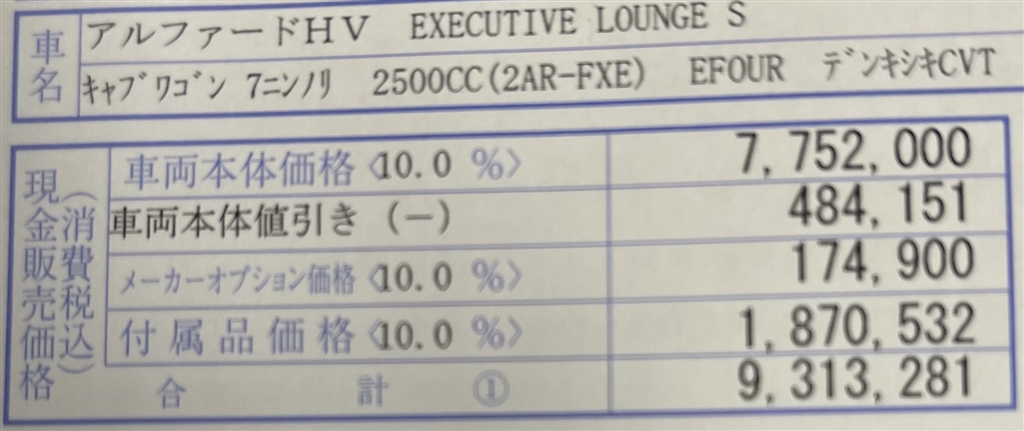 価格.com - トヨタ アルファード コジコジ@岐阜さん のクチコミ掲示板投稿画像・写真「契約してきました HV EXECUTIVE ...