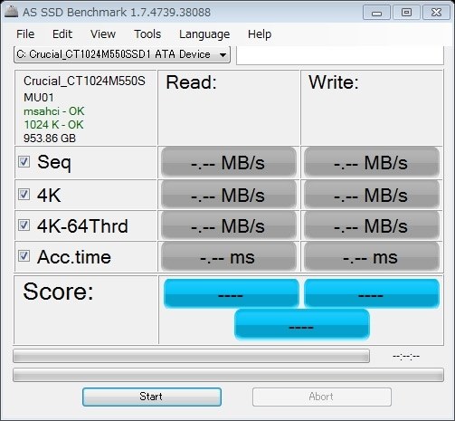 速度が出なくて困っています・・・。』 crucial CT1024M550SSD1 速度が出なくて困っています・・・。』 crucial CT1024M550SSD1
